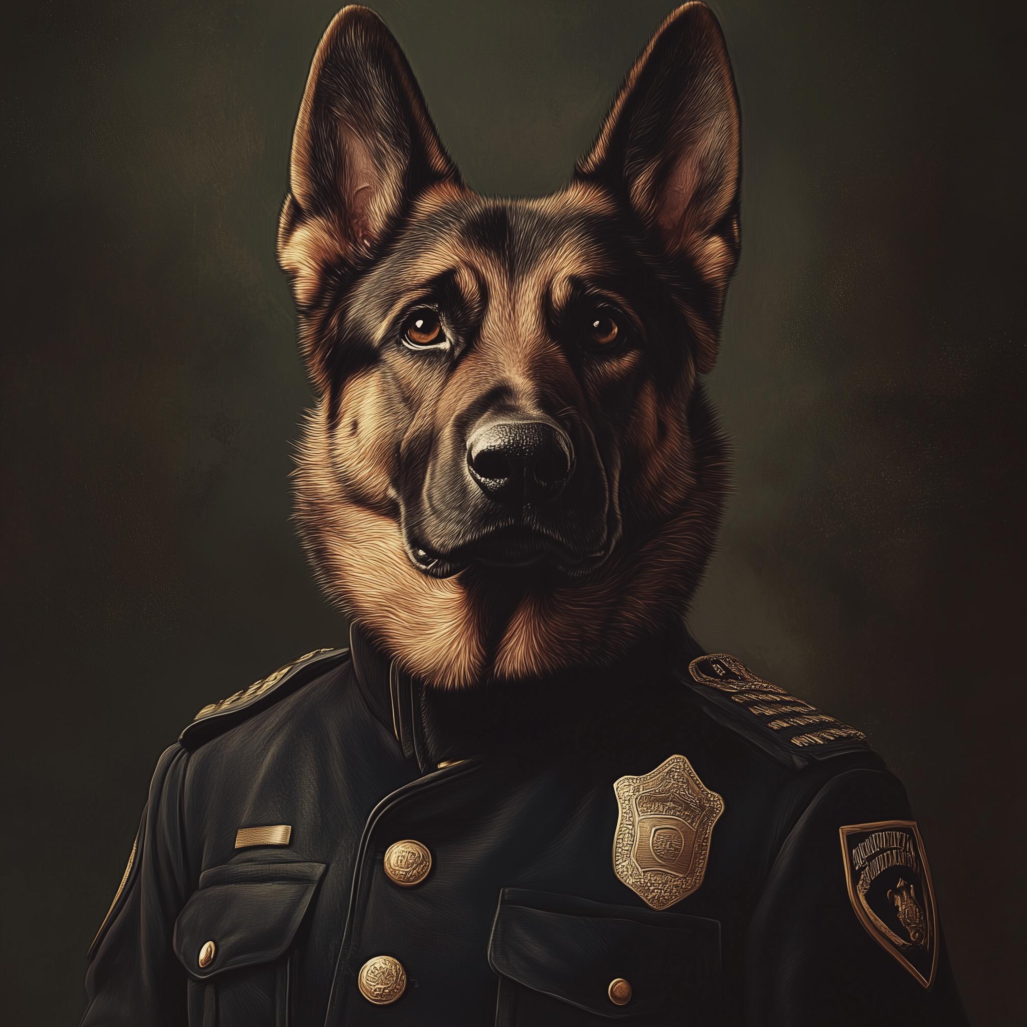 Vintage German Shepherd K9 Officer Portrait: Antique Style Police Dog ...