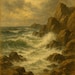 Antique Coastal Seascape Wall Art, Vintage Ocean Waves Print, Rocky ...