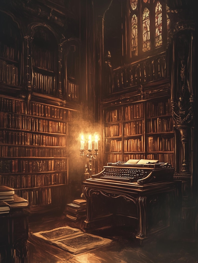 Dark Academia Aesthetic Wall Art - Vintage Gothic Library Print ...