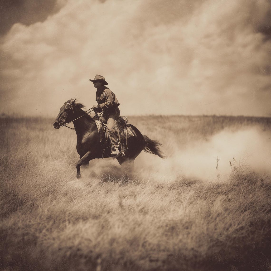 Vintage Cowboy Riding Horse Print – Western Wall Art, Rustic Wild West ...