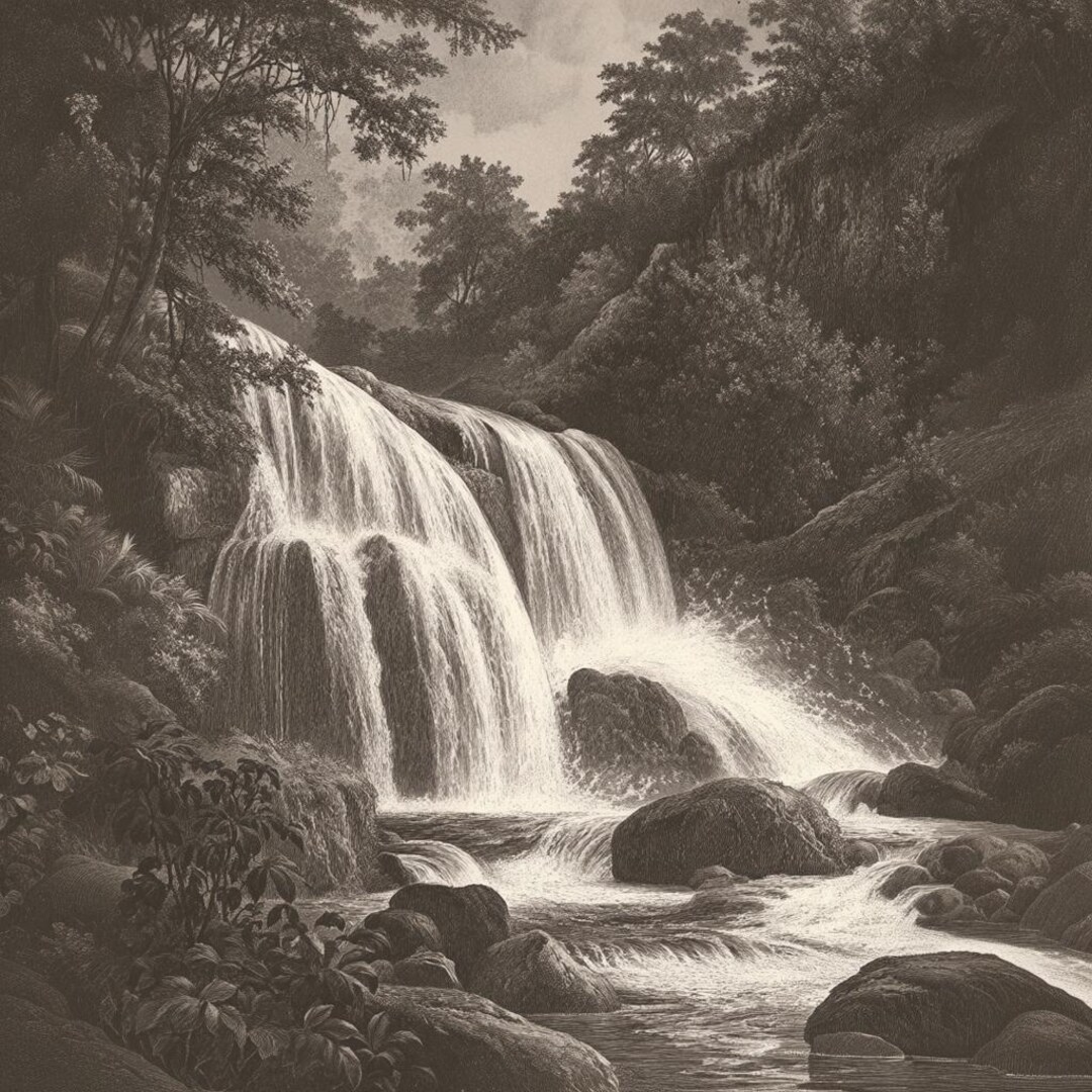 Vintage Waterfall Digital Download – Antique Nature Etching Print ...