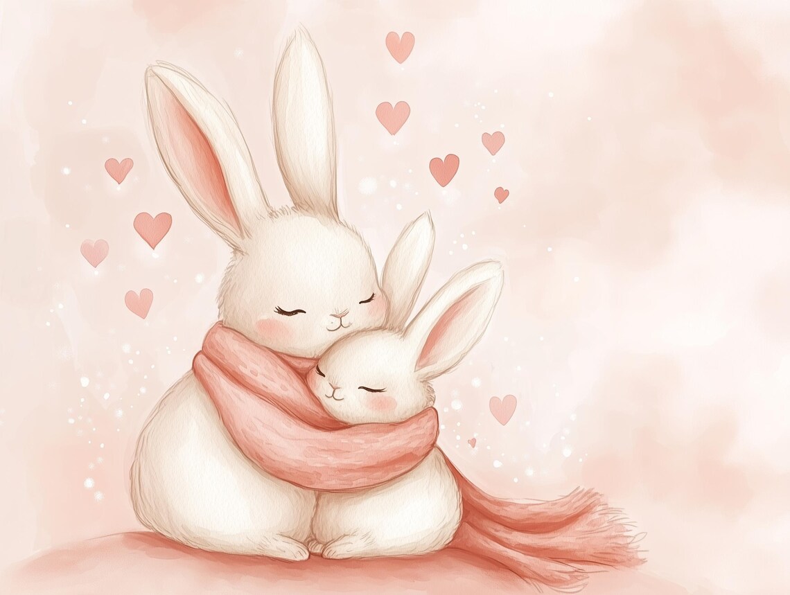 Watercolor Rabbit Couple Clipart: Valentine's Day Love Art (digital ...