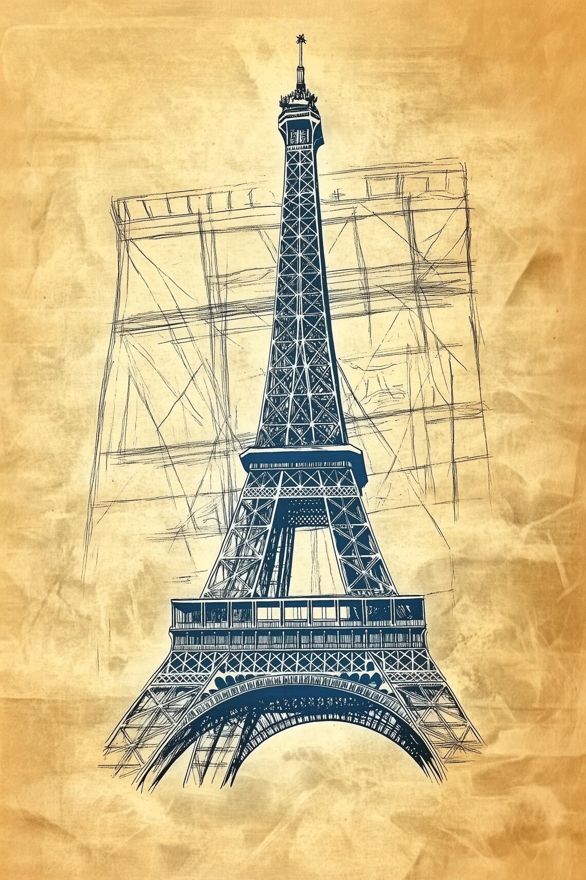 Eiffel Tower Blueprint Print | Vintage Architecture | Antique Paris ...