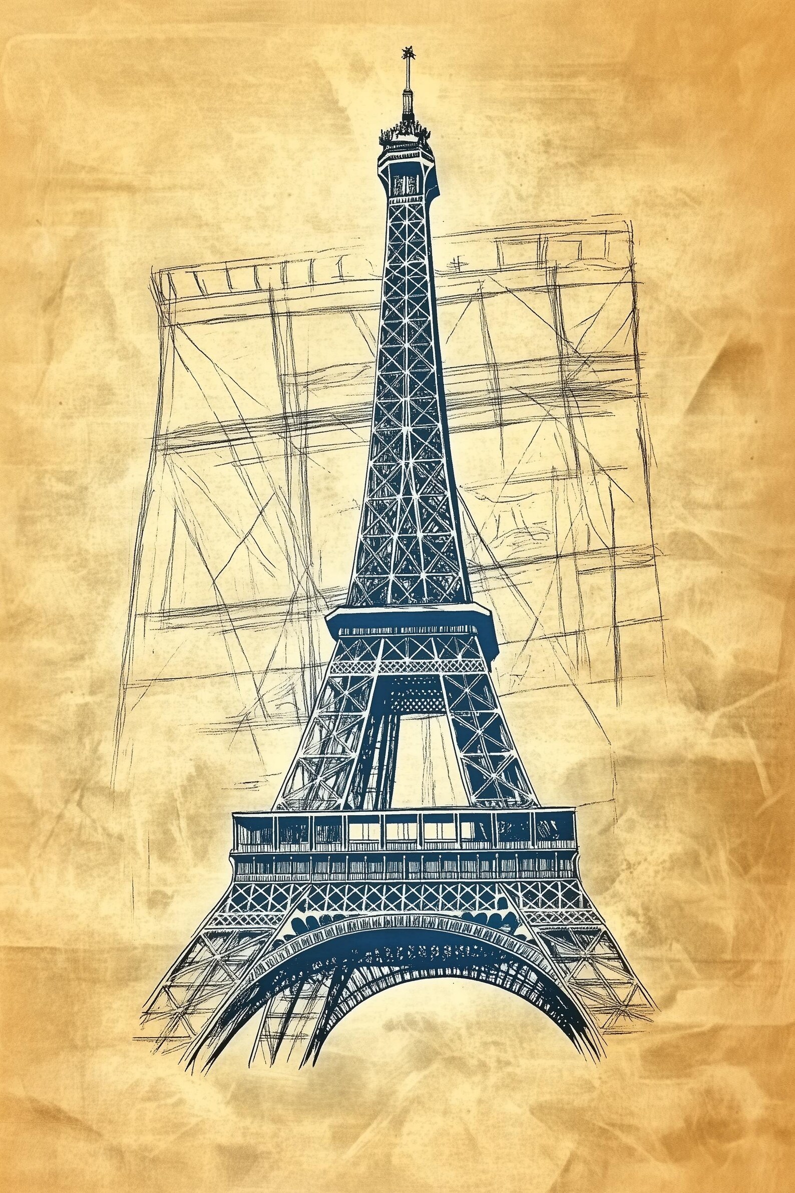 Eiffel Tower Blueprint: Vintage Paris Architecture Art (digital ...