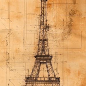 Eiffel Tower Blueprint Print | Vintage Architecture | Antique Paris ...