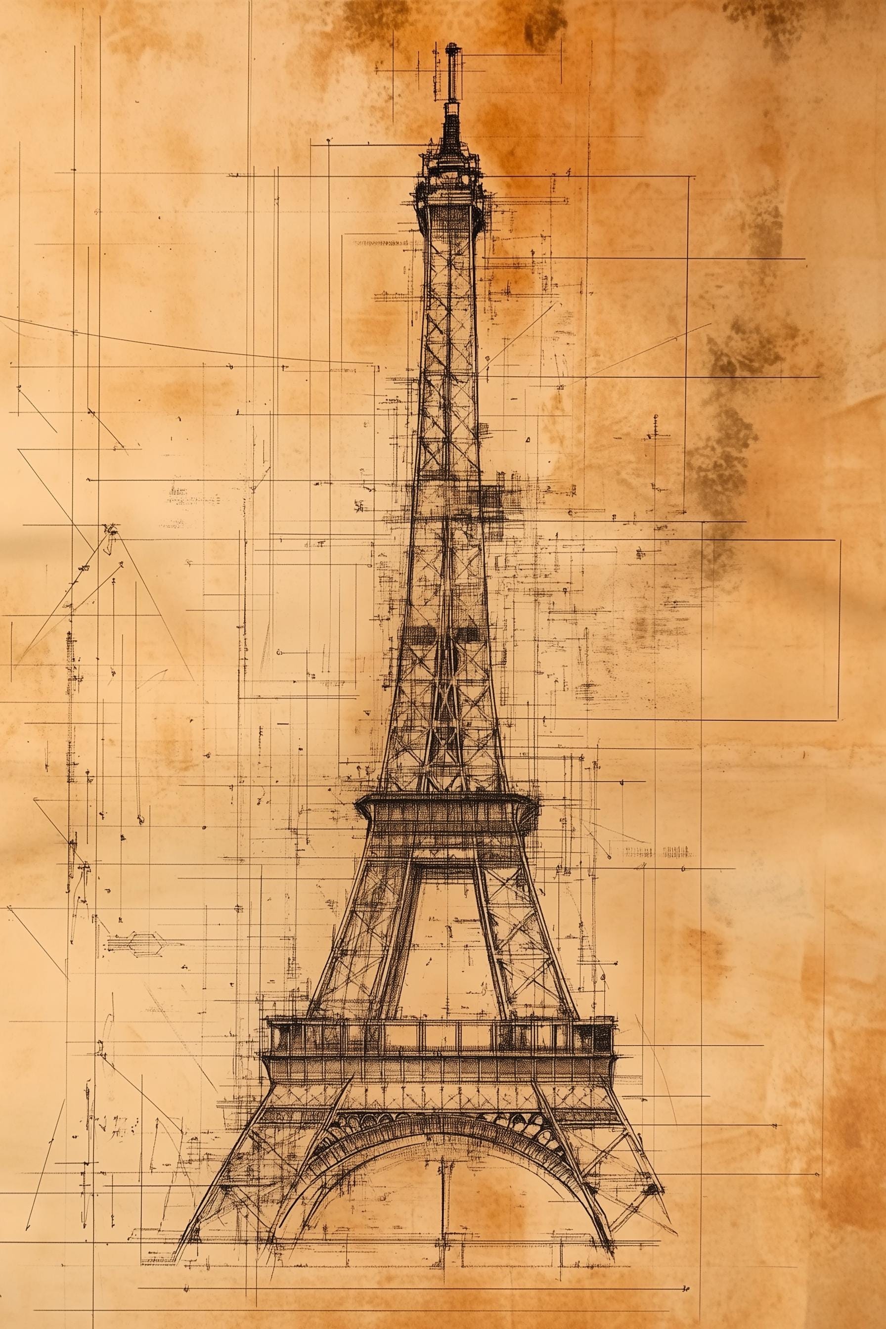 Eiffel Tower Blueprint Print | Vintage Architecture | Antique Paris ...