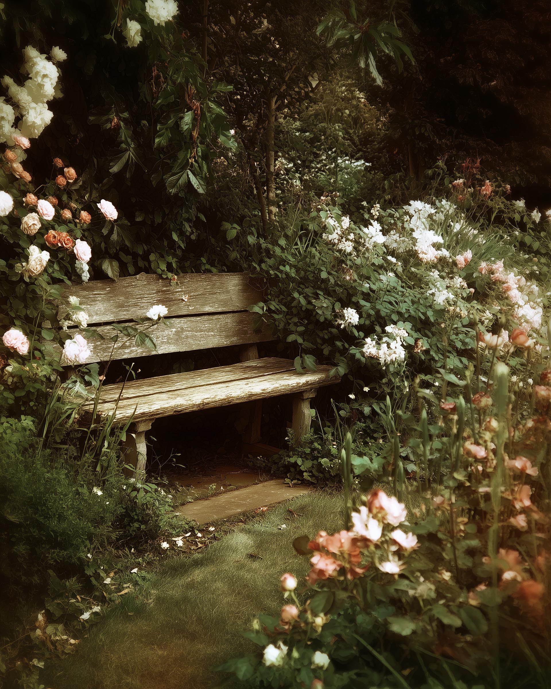 Secret Garden Bench Print: Vintage Rose Photography (digital Download ...