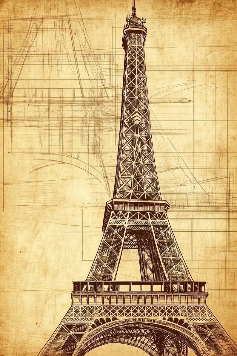 Eiffel Tower Blueprint Print | Vintage Architecture | Antique Paris ...