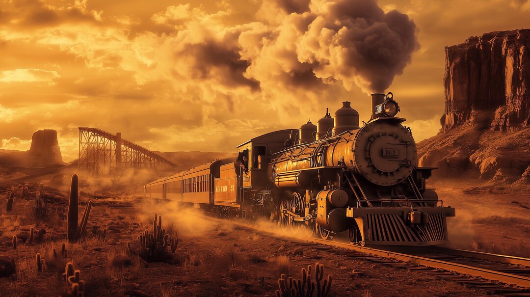 Vintage Steam Train Print: Sepia-toned Wild West Railroad (digital ...