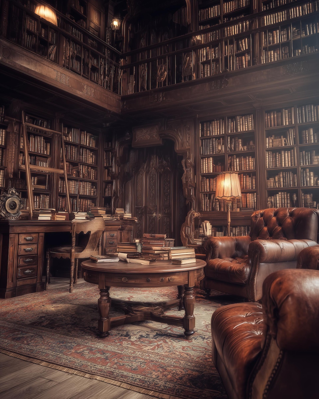 Vintage Library Art Print – Classic Book Room Digital Download, Antique ...