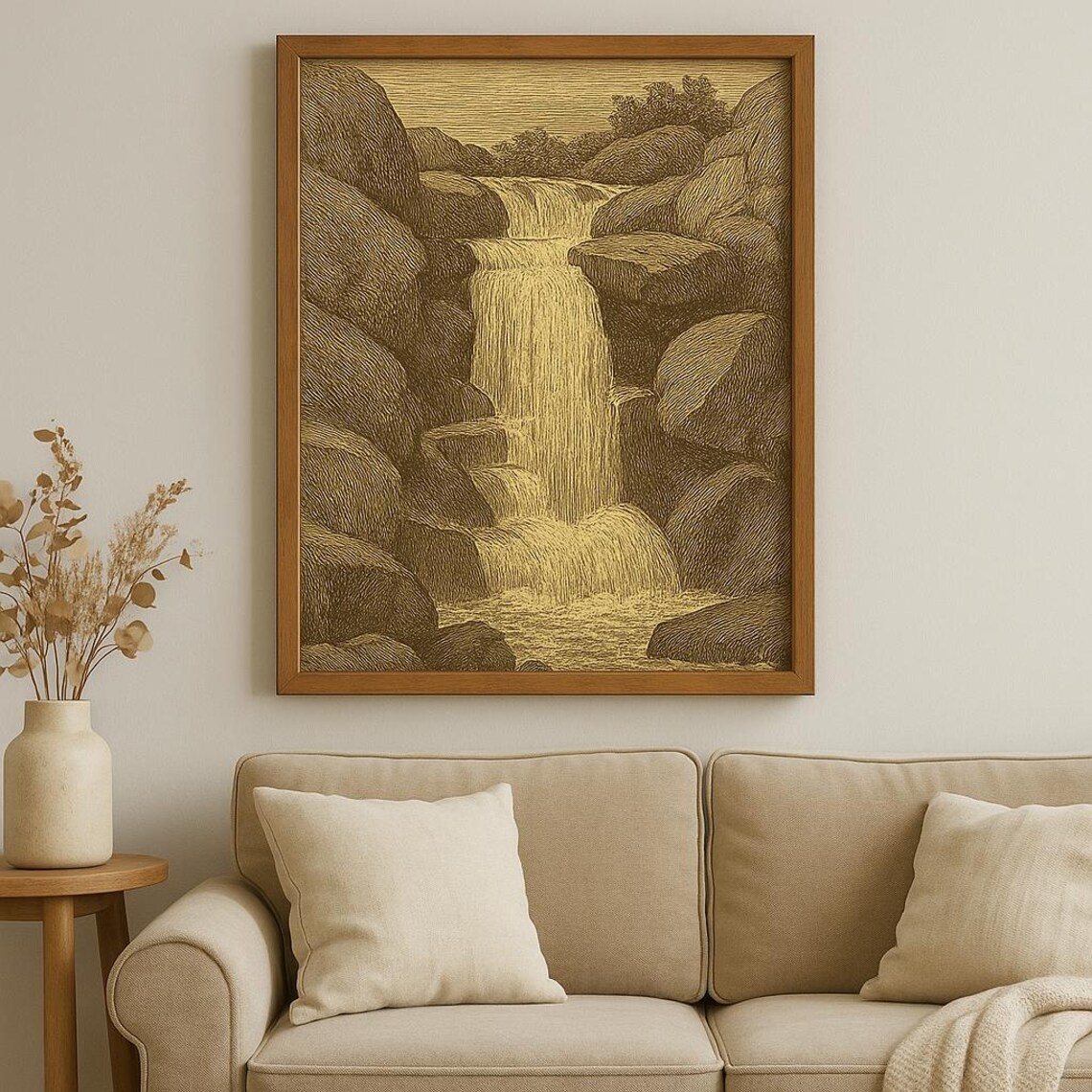 Antique Waterfall Engraving Art: Vintage Landscape Print (digital ...