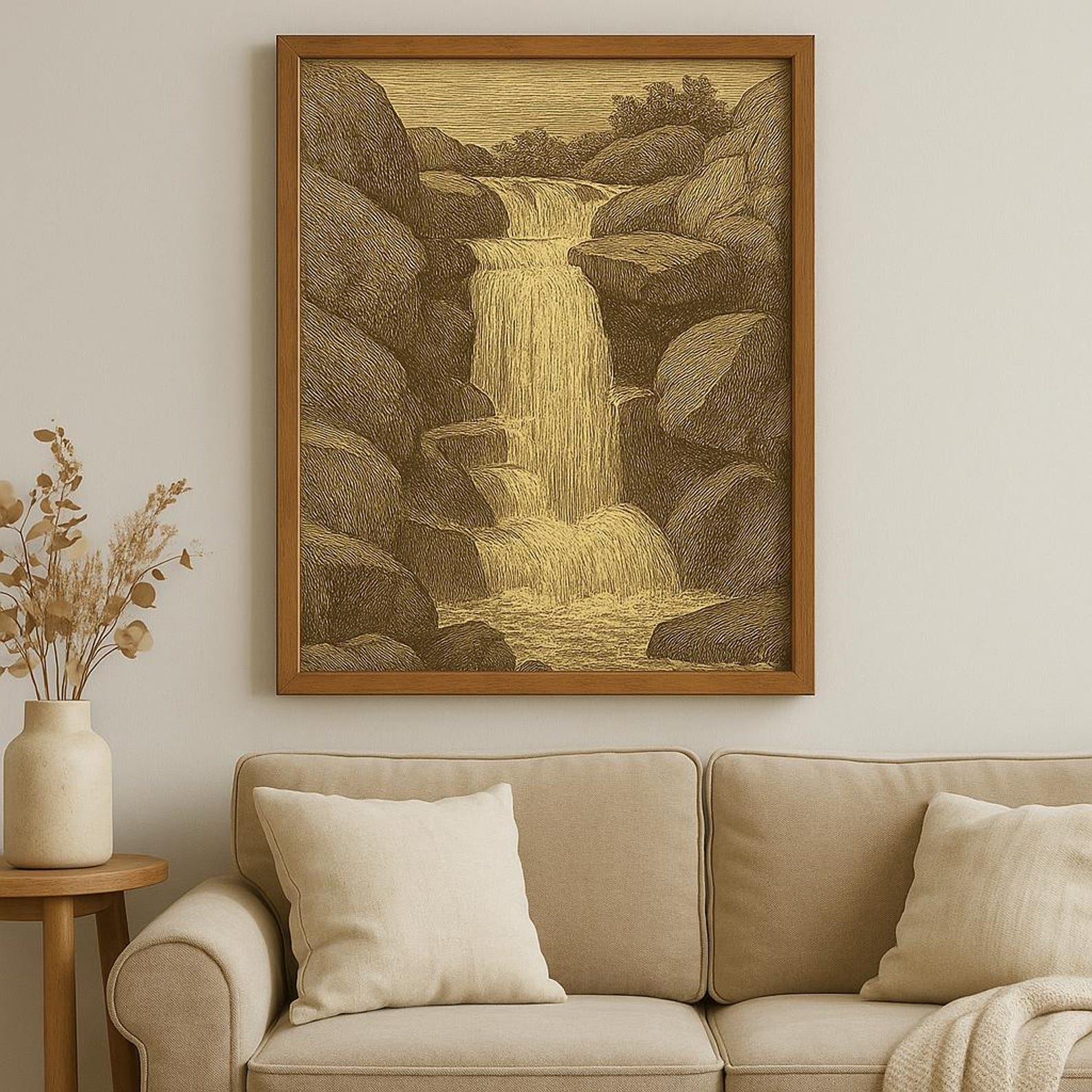 Antique Waterfall Engraving Art: Vintage Landscape Print (digital ...