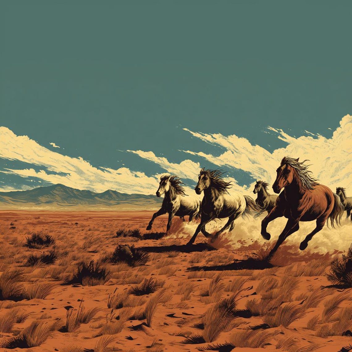 Wild Horses Running Digital Download – Retro Western Horse Wall Art ...