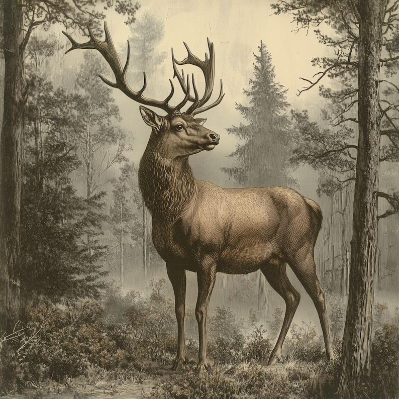 Vintage Stag Engraving: 19th Century Deer Print (digital Download) - Etsy