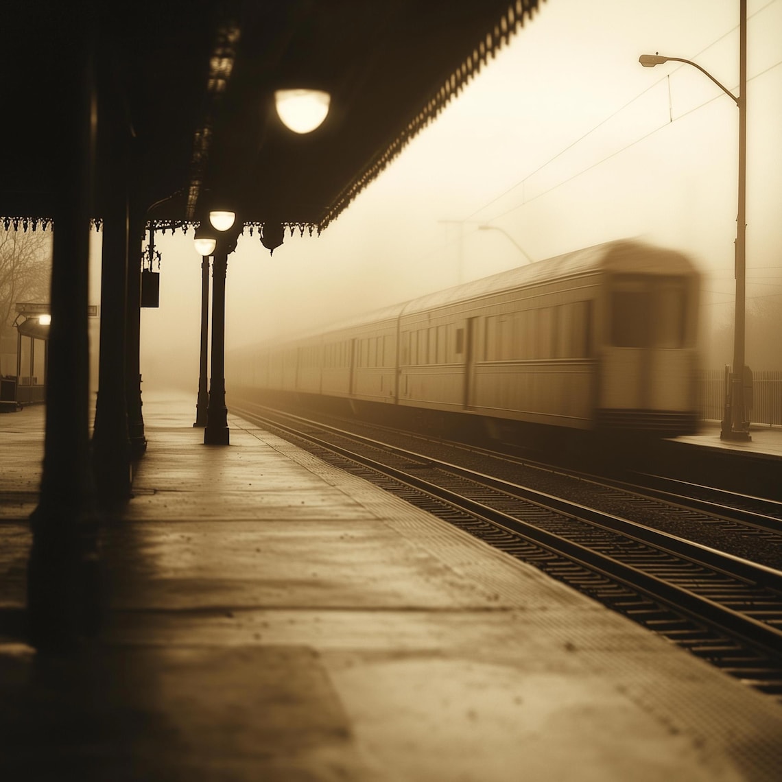 Vintage Train Station Digital Download – Nostalgic Railway Art, Foggy ...