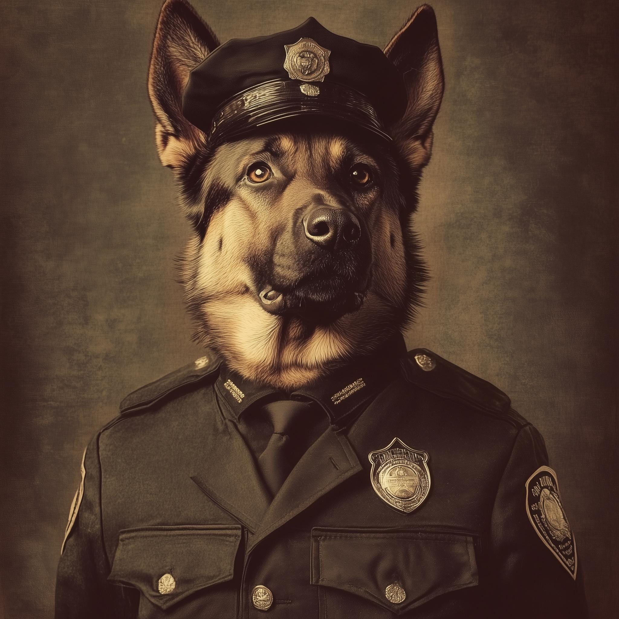 Vintage German Shepherd Police Portrait | K9 Officer Wall Art | Retro ...
