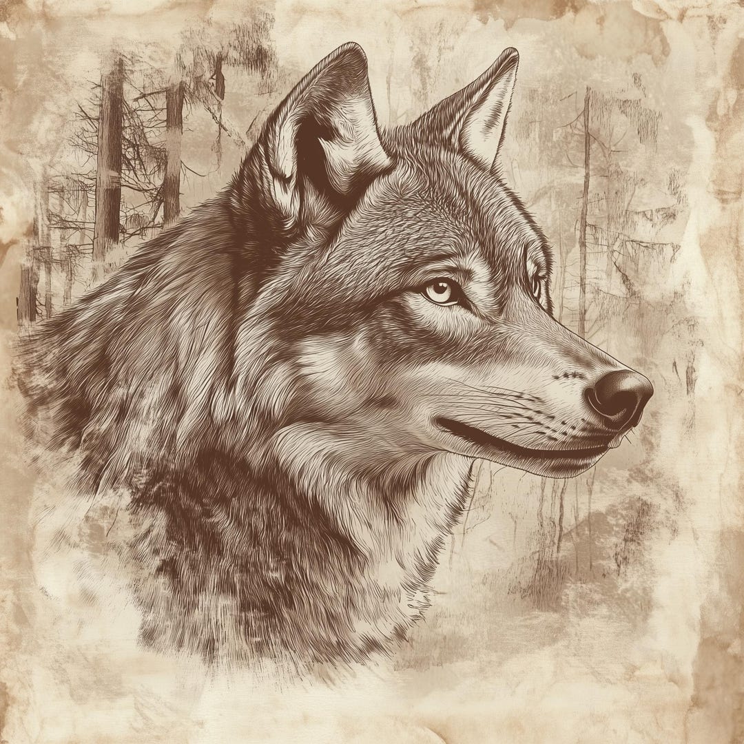 Vintage Wolf Portrait Digital Download – Rustic Wildlife Wall Art ...