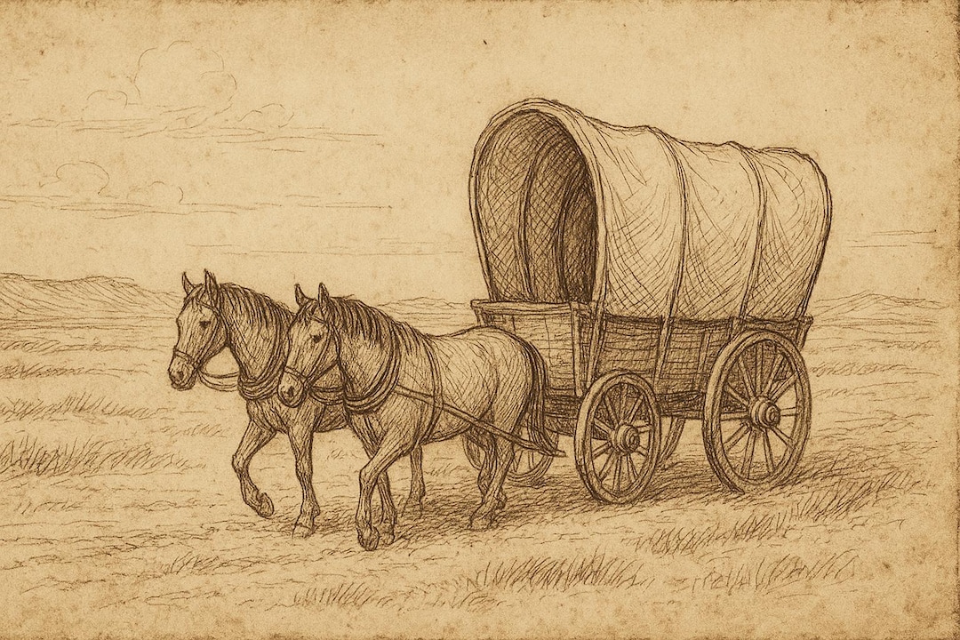 Vintage Covered Wagon Sketch Digital Download – Pioneer Western Art ...