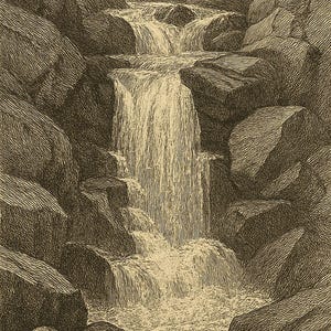 Antique Waterfall Engraving Art: Vintage Landscape Print (digital ...