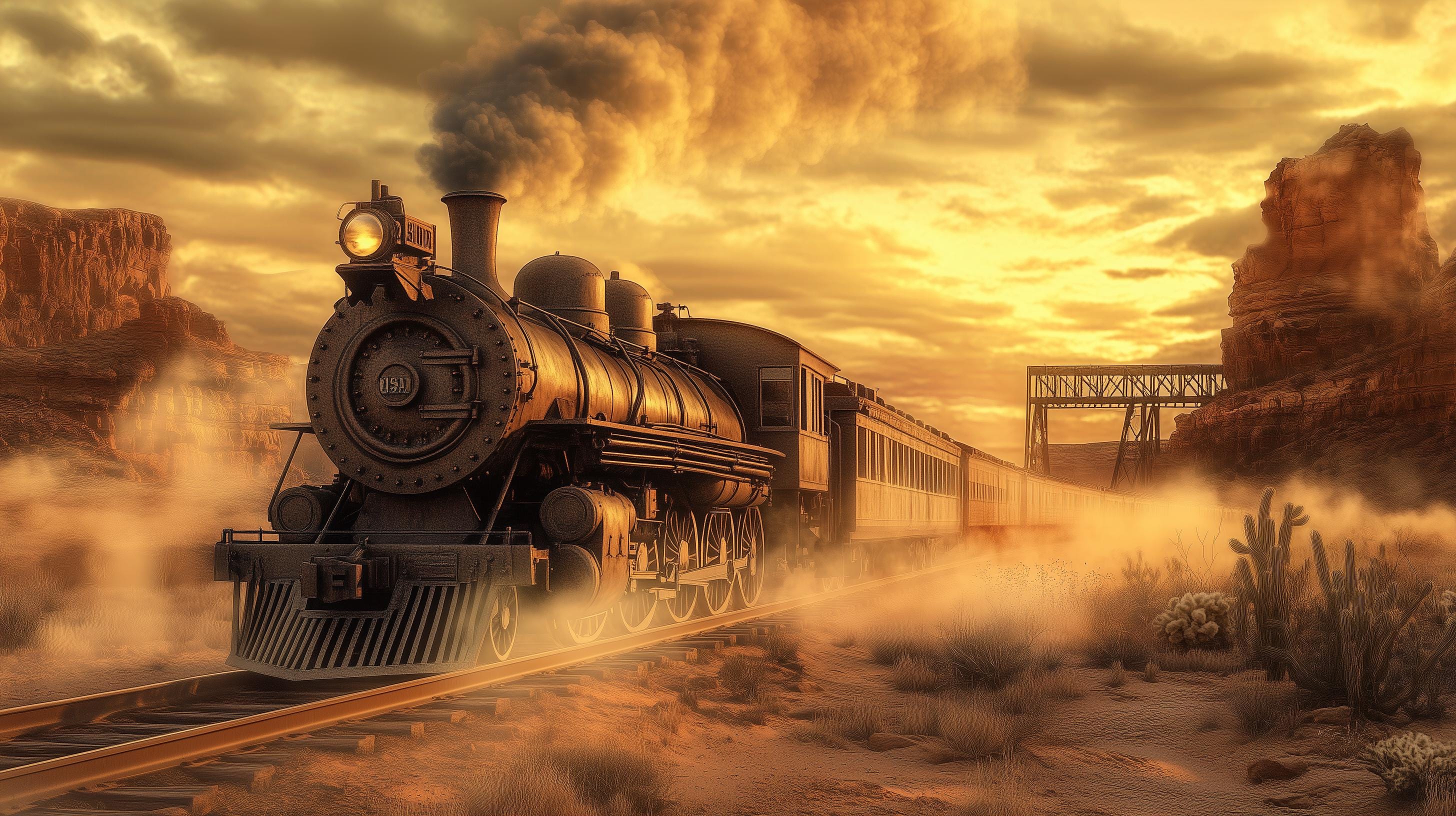 Vintage Steam Train Print: Sepia-toned Wild West Railroad (digital ...