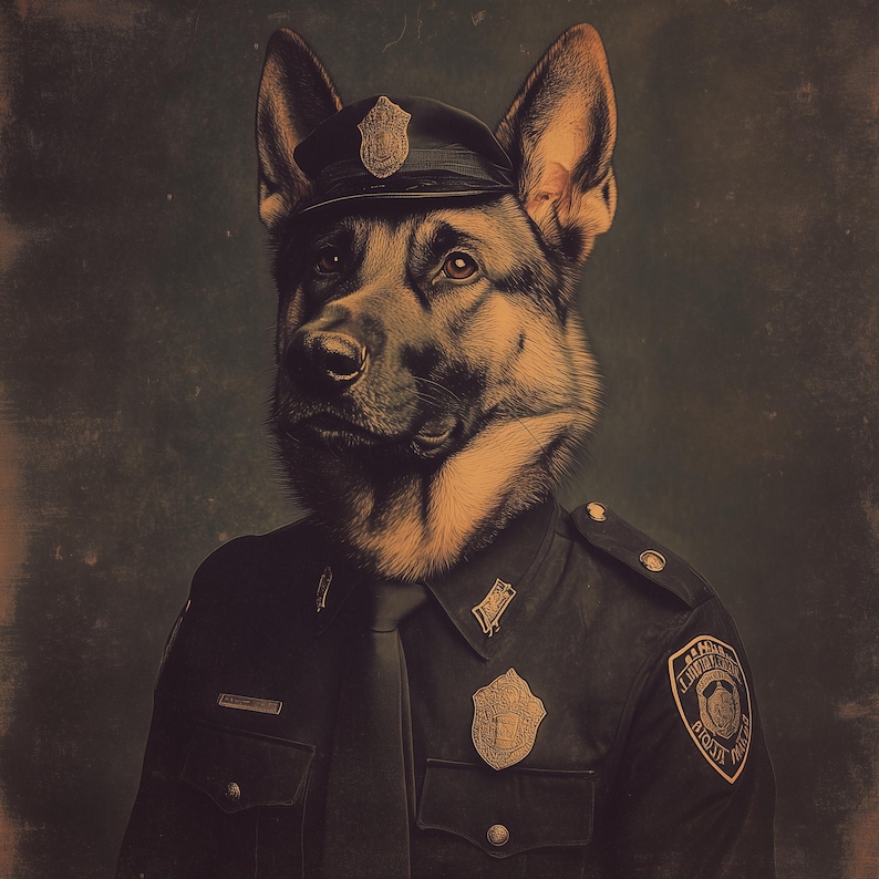 Vintage German Shepherd Police Portrait | K9 Officer Wall Art | Retro ...