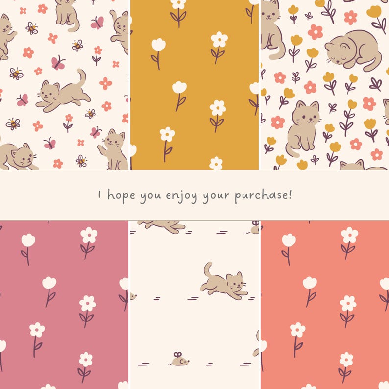 Seamless Cute Cat Digital Paper Pack – Nursery and Kids Patterns for ...