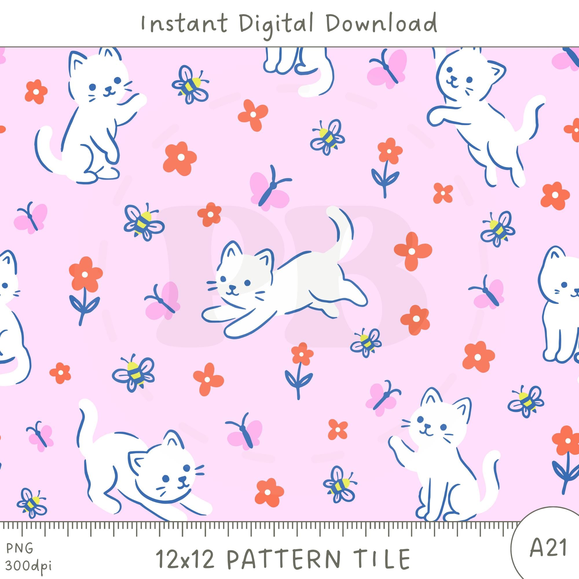 Seamless Cute Cat Digital Paper Pattern - Pink Nursery and Kids ...