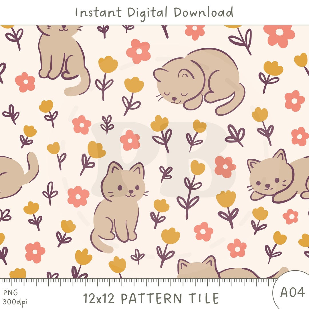 Seamless Cute Cat Digital Paper Pattern – Nursery and Kids Patterns for ...