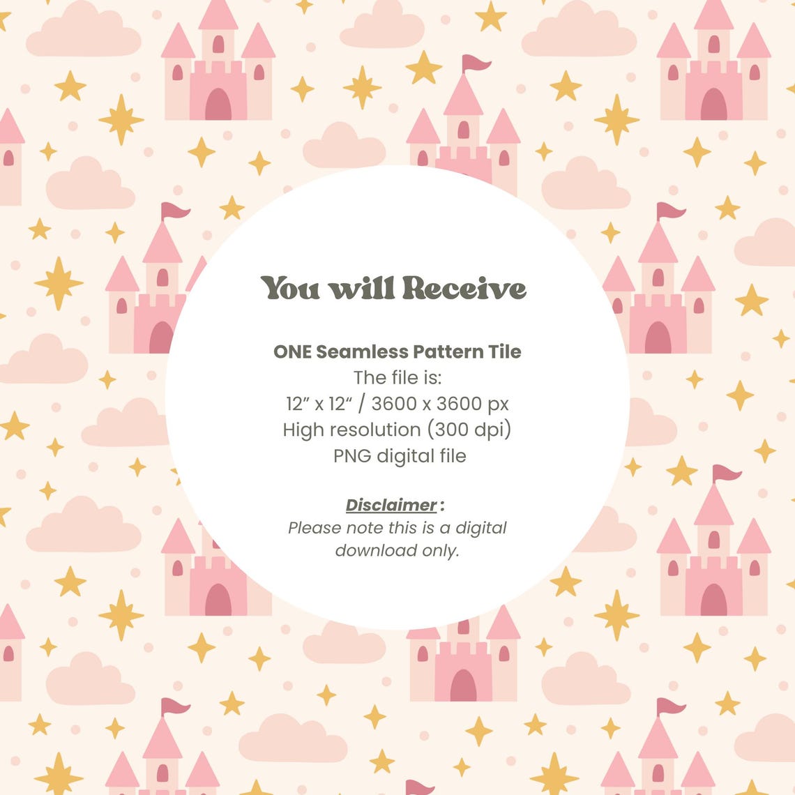 Pink Princess Castle Seamless Pattern PNG, Fairytale Nursery Digital ...