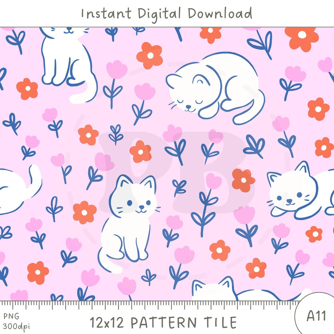 Seamless Cute Cat Digital Paper Pattern – Pink Nursery and Kids ...