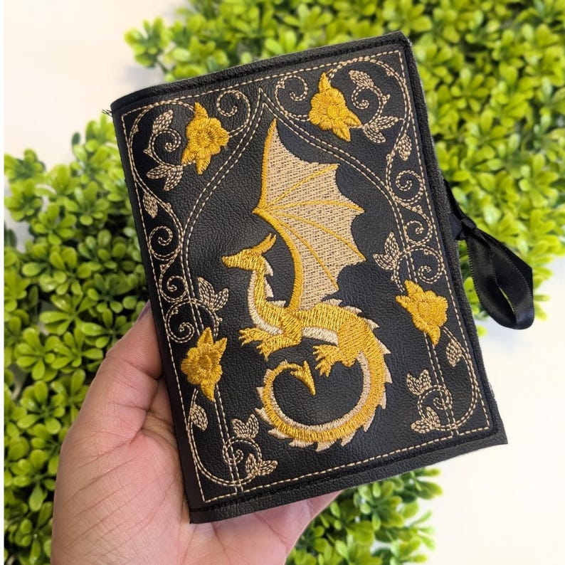 Embroidered Dragon Notepad – Faux Leather Journal With Gold Thread - Etsy