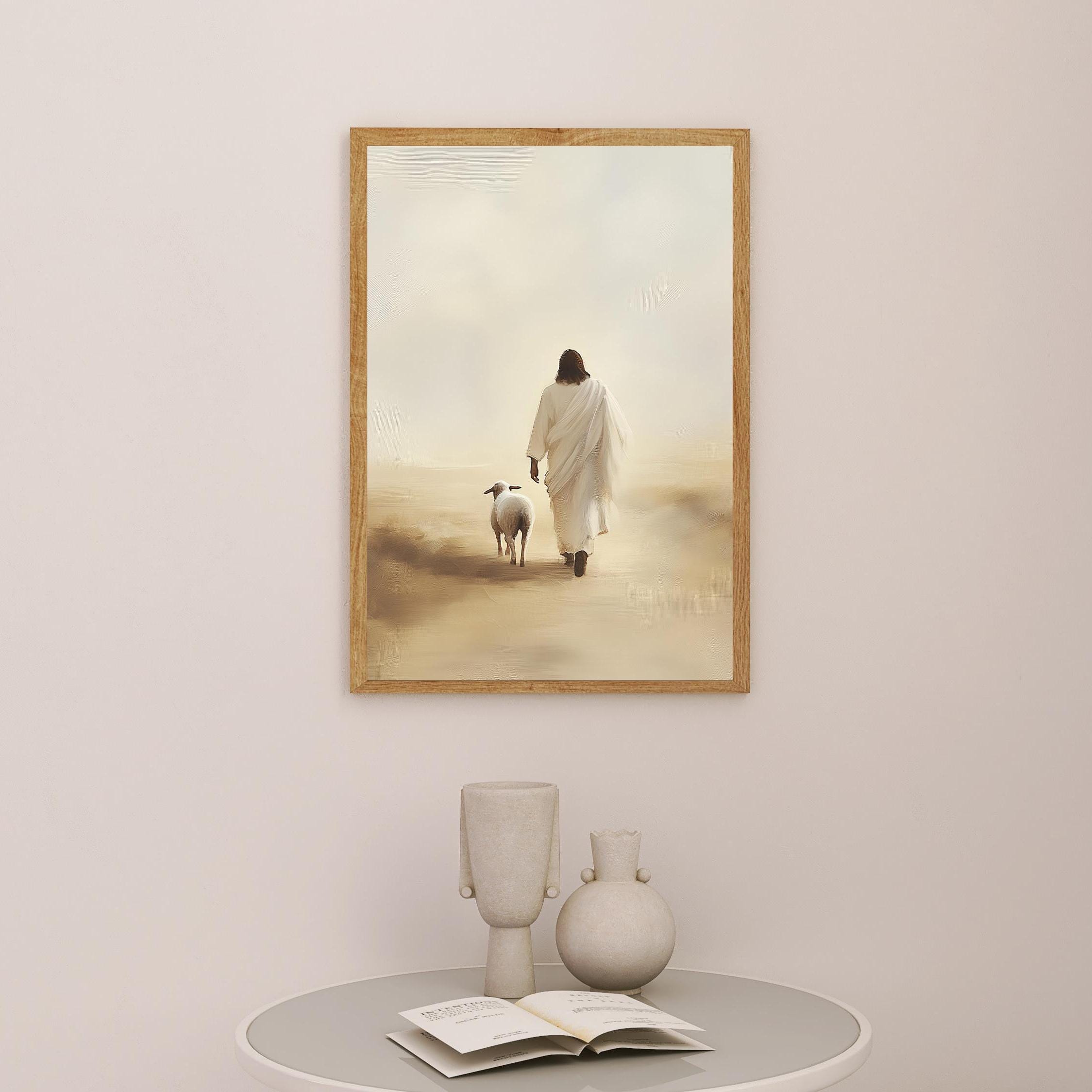 Jesus and the Lost Sheep Print: Minimalist Christian Art (digital ...