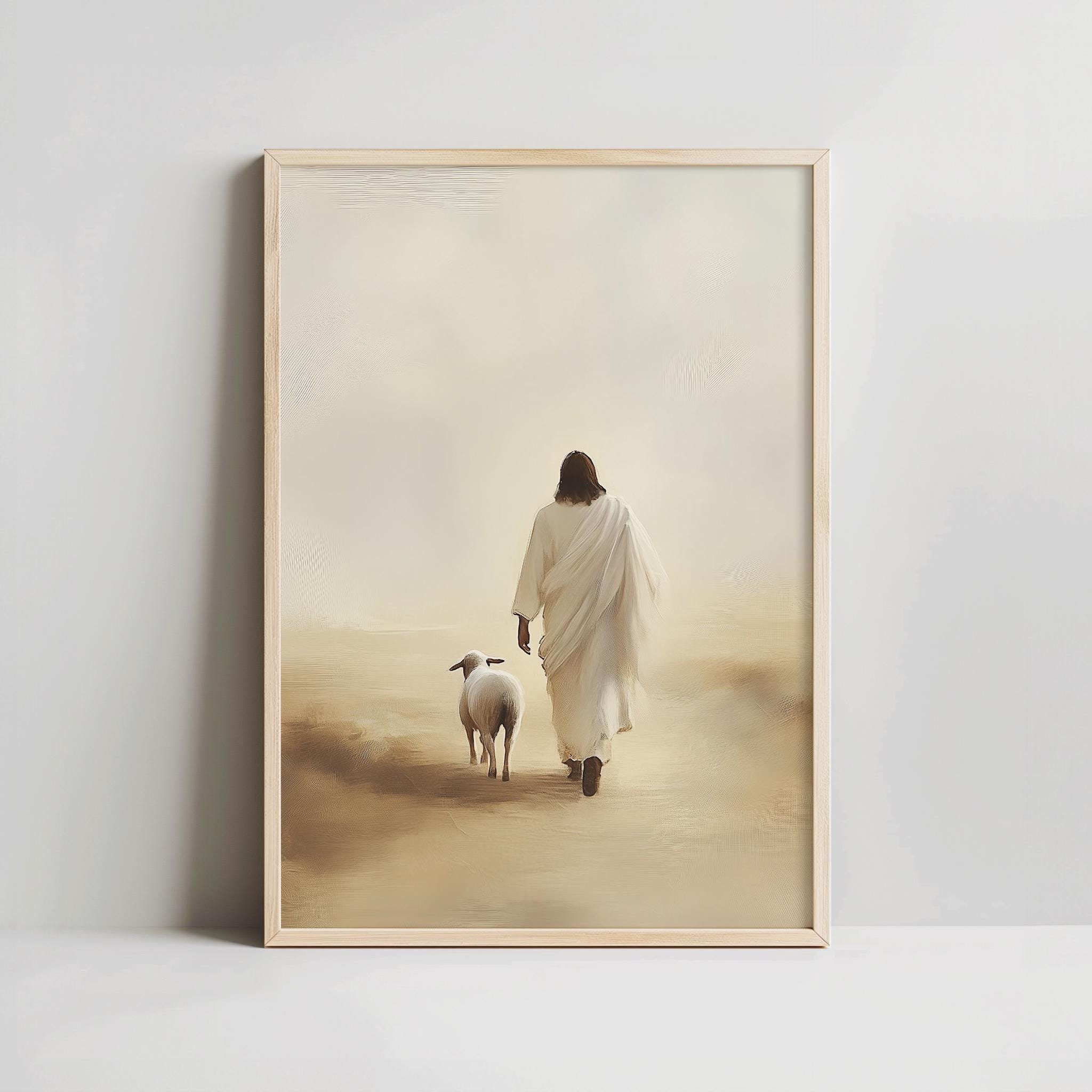 Jesus and the Lost Sheep Print: Minimalist Christian Art (digital ...