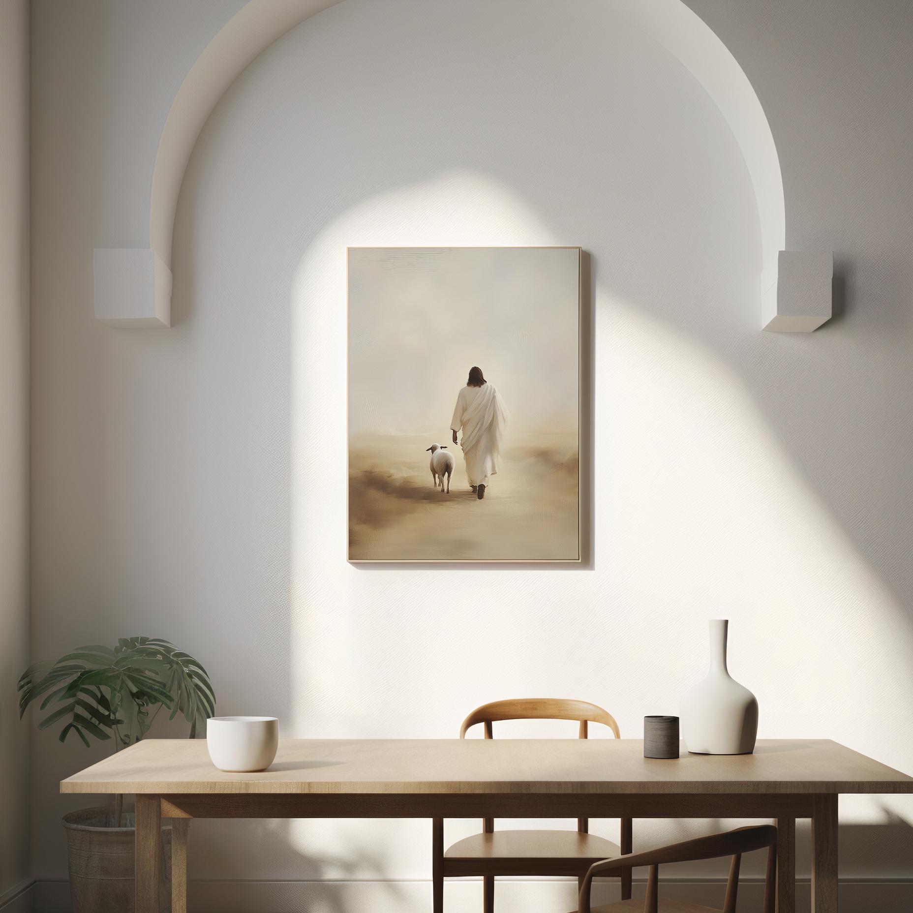 Jesus and the Lost Sheep Print: Minimalist Christian Art (digital ...