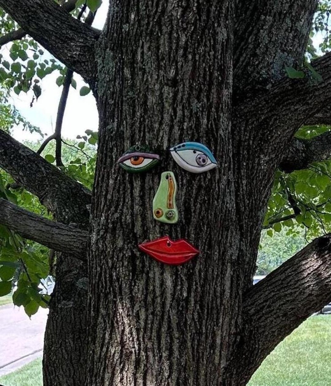 Pottery Tree Face Picasso Garden Art Tree People Outdoor Decor Yard Art ...