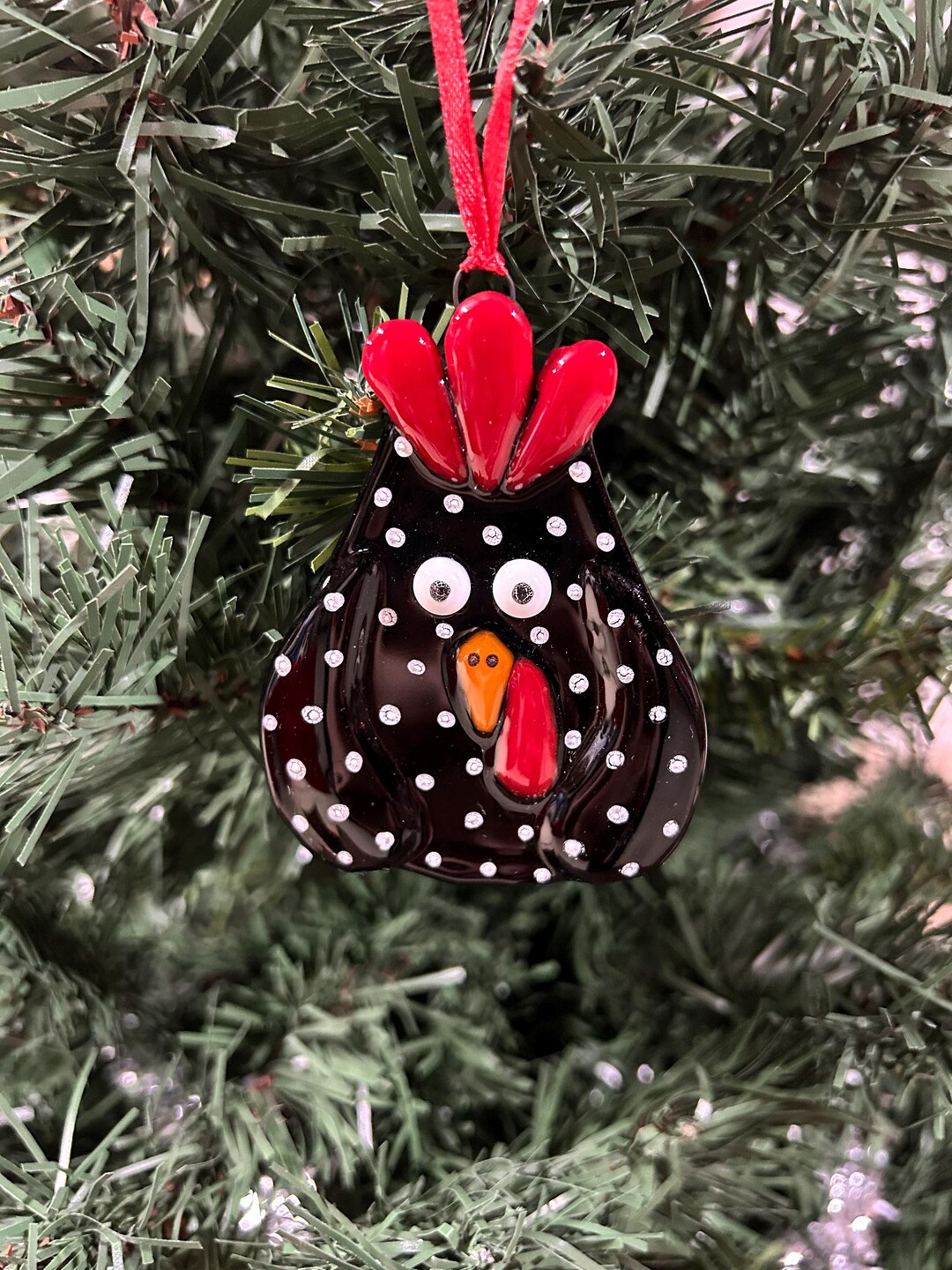 Chicken Rooster Fused Glass Ornament - Handmade Gift - in Stock - Etsy