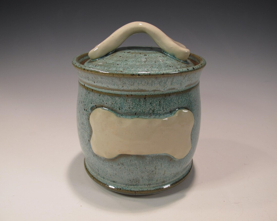 Dog Treat Jar With Dog Bone Handles, Dog Bone Label, Handmade Pottery ...