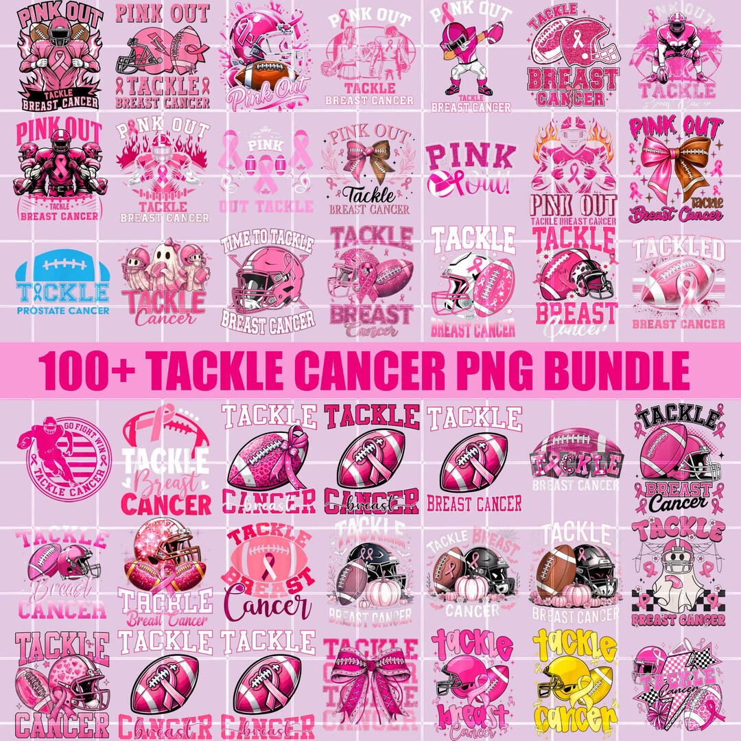 Tackle Cancer Png Bundle, Pink Football Cheer Sublimation, Breast ...