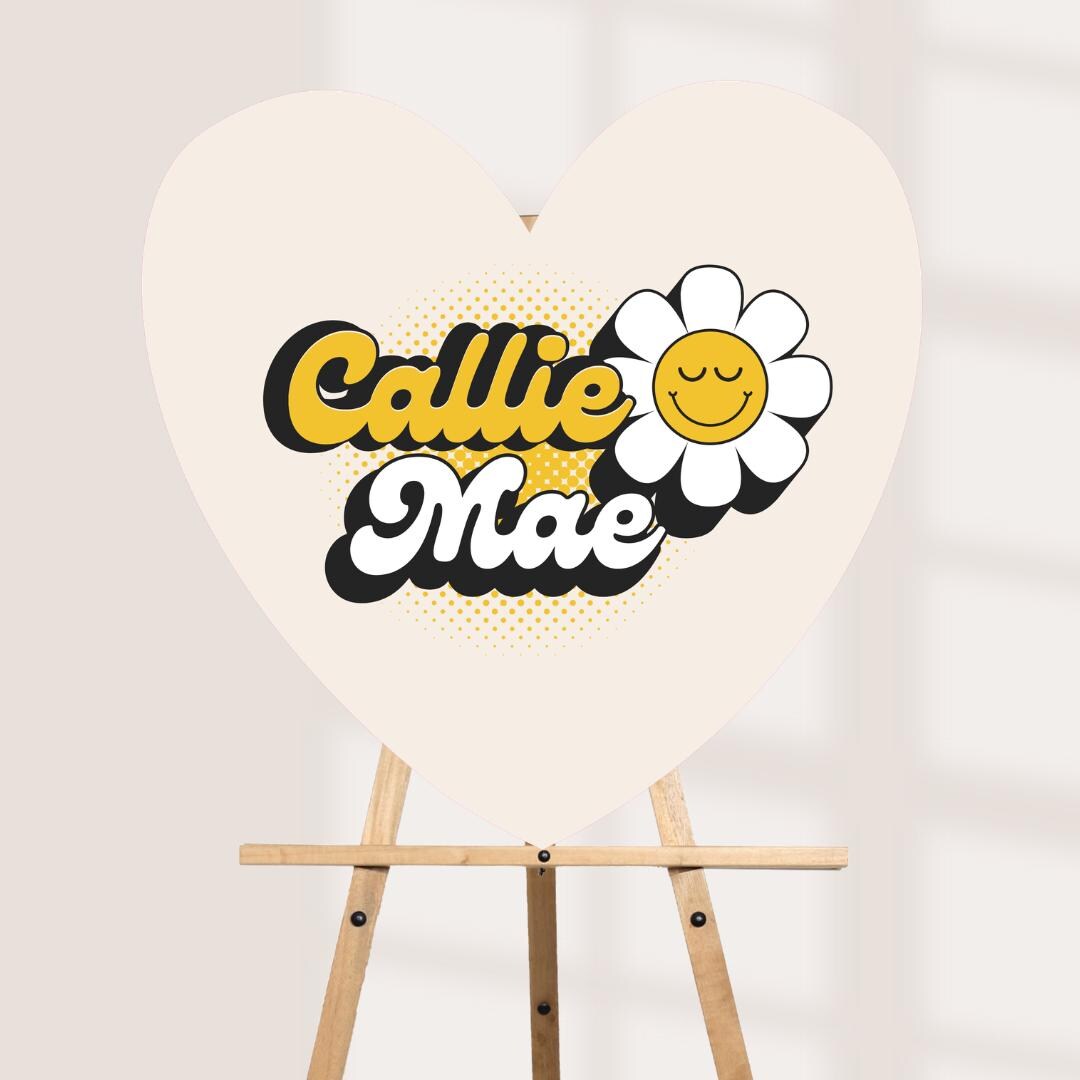 Personalised Retro Daisy Room Sign | Custom Name Heart Bedroom Door ...