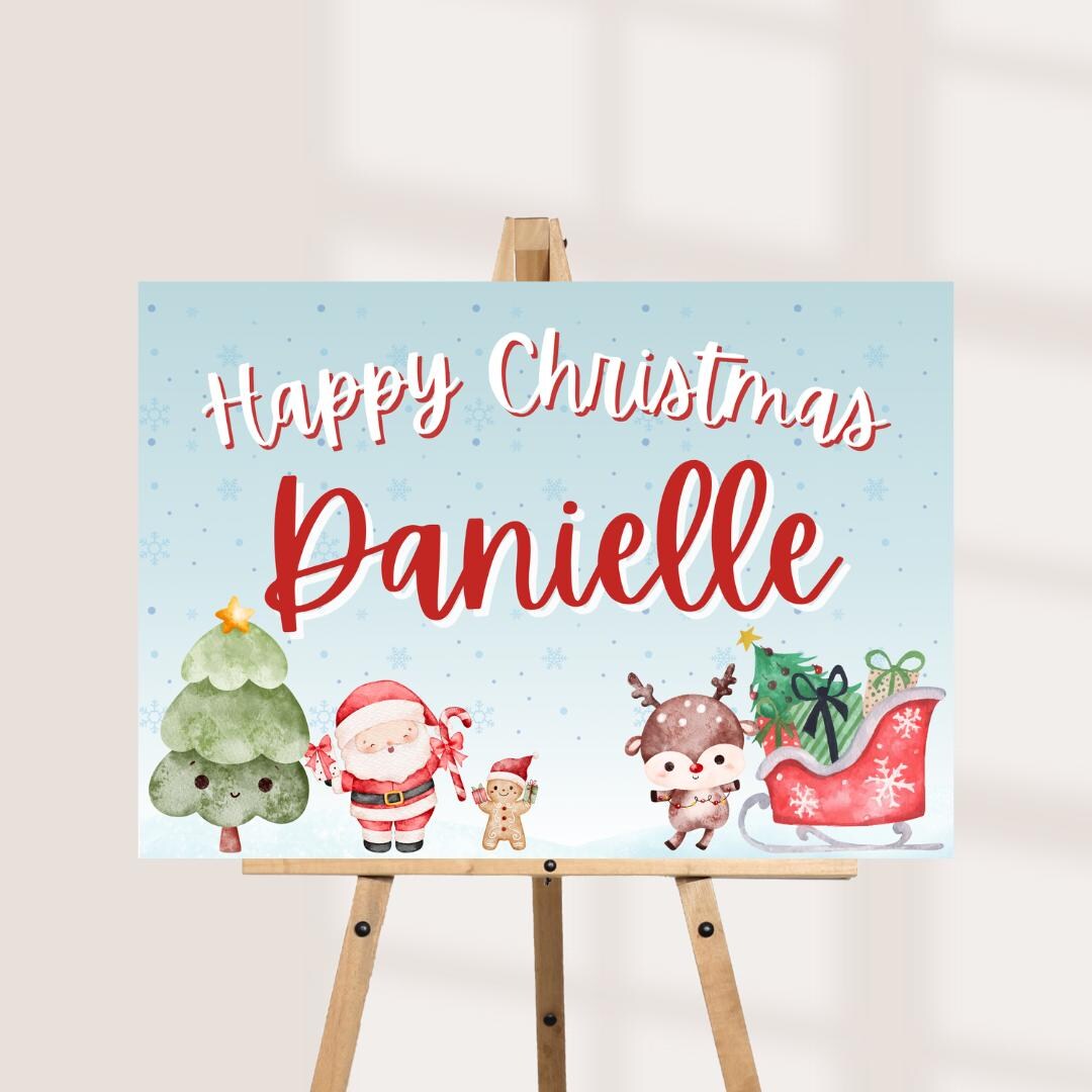 Personalised Christmas Sign | Cute Santa & Reindeer Christmas Decor ...