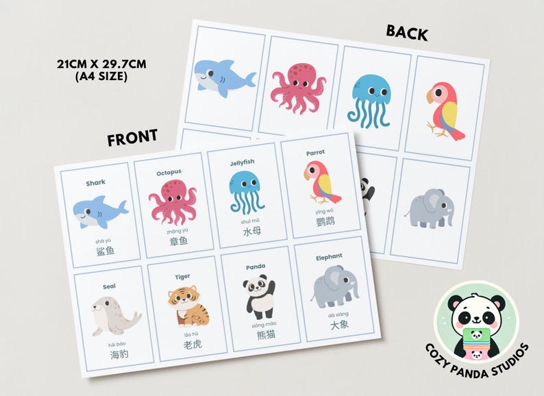 Chinese Printable Animal Flashcards With Pinyin and Chinese Characters ...