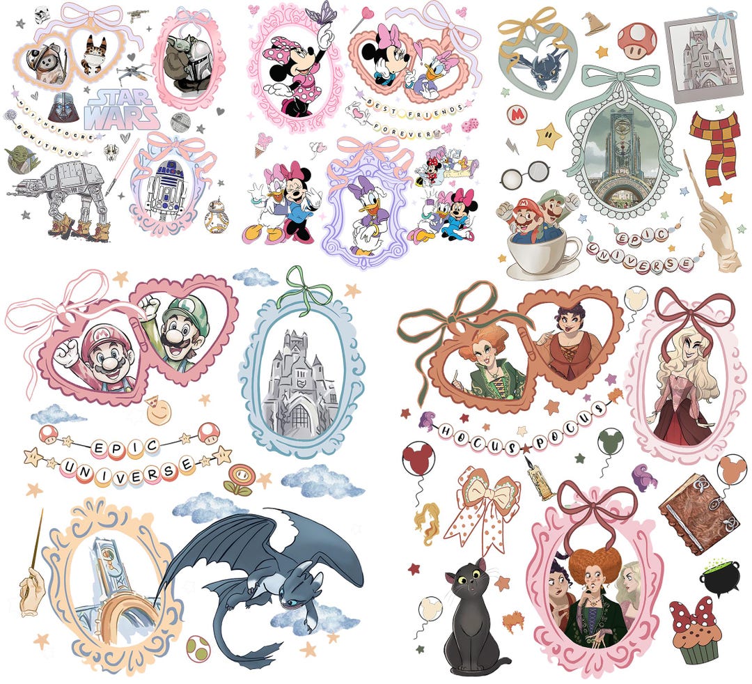 5 Coquette Disney Png Bundle, Epic Universe, Star Wars, Hocus Pocus ...