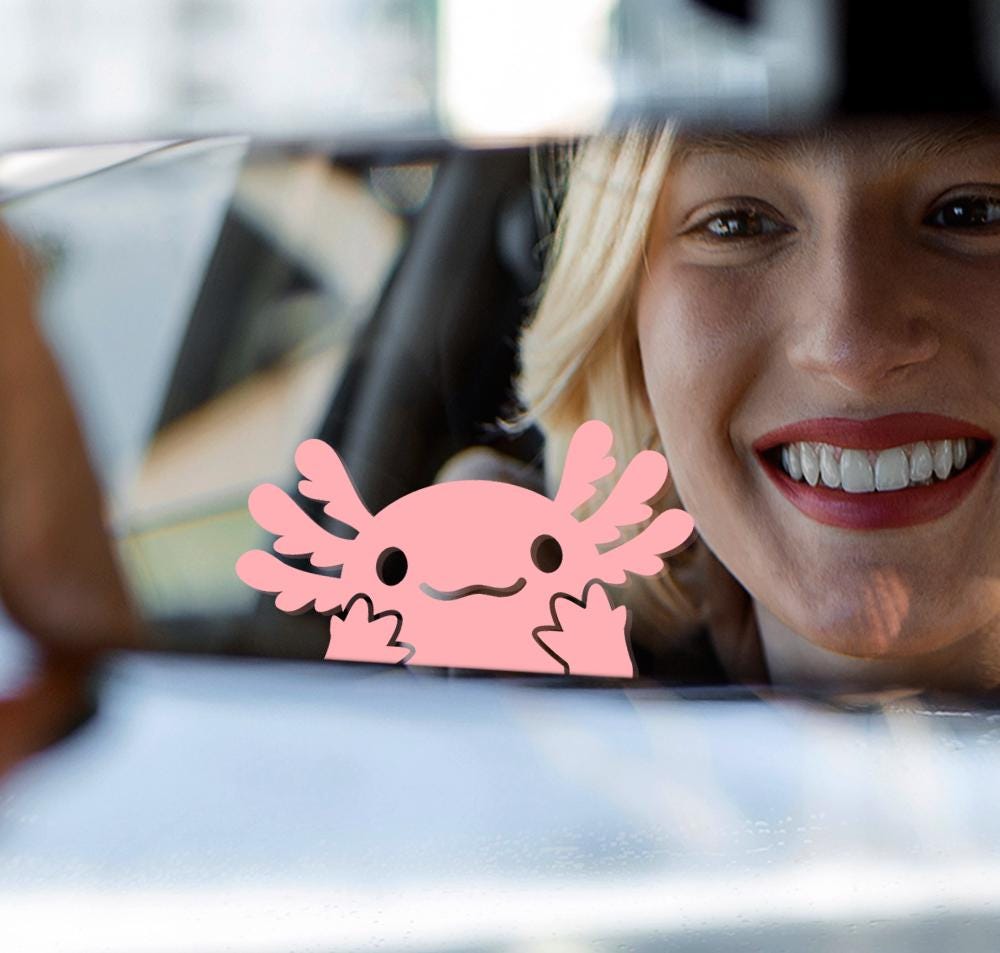 Cute Axolotl Peeker Mirror Decal, Rearview Car Sticker, Kawaii Axolotl ...