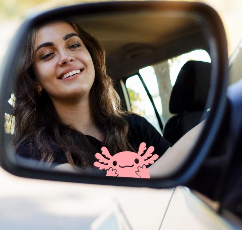 Cute Axolotl Peeker Mirror Decal, Rearview Car Sticker, Kawaii Axolotl ...