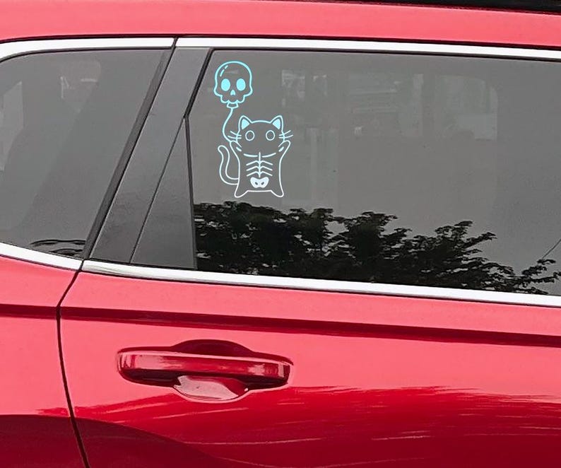 Skeleton Cat Car Decal: Funny Spooky Gothic Cat With Skull Balloon ...