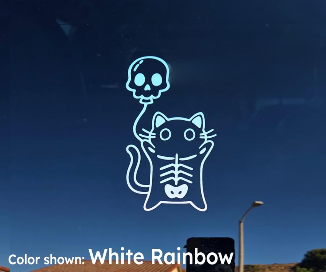 Skeleton Cat Car Decal: Funny Spooky Gothic Cat With Skull Balloon ...