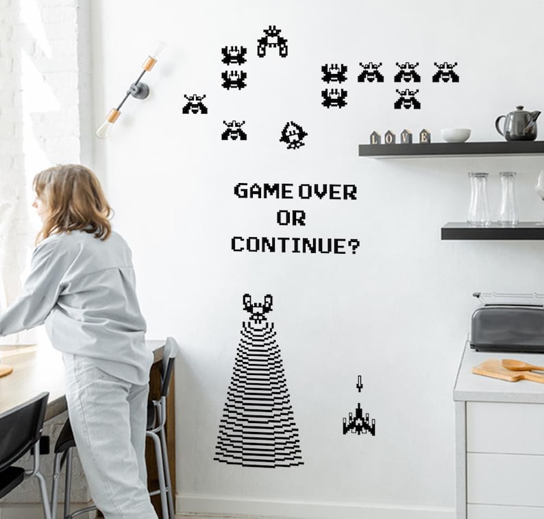 Retro Galaga Arcade Wall Art Decal: 80s Gamer Room Decor - Etsy