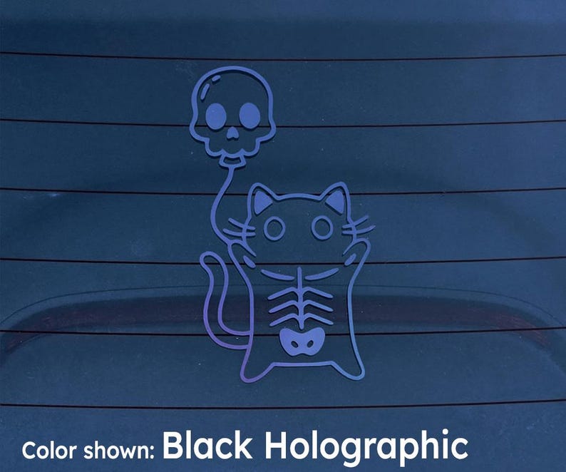 Skeleton Cat Car Decal: Funny Spooky Gothic Cat With Skull Balloon ...