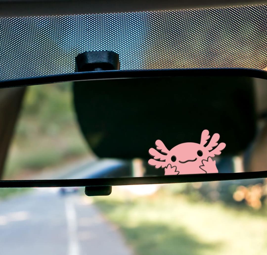 Cute Axolotl Peeker Mirror Decal, Rearview Car Sticker, Kawaii Axolotl ...