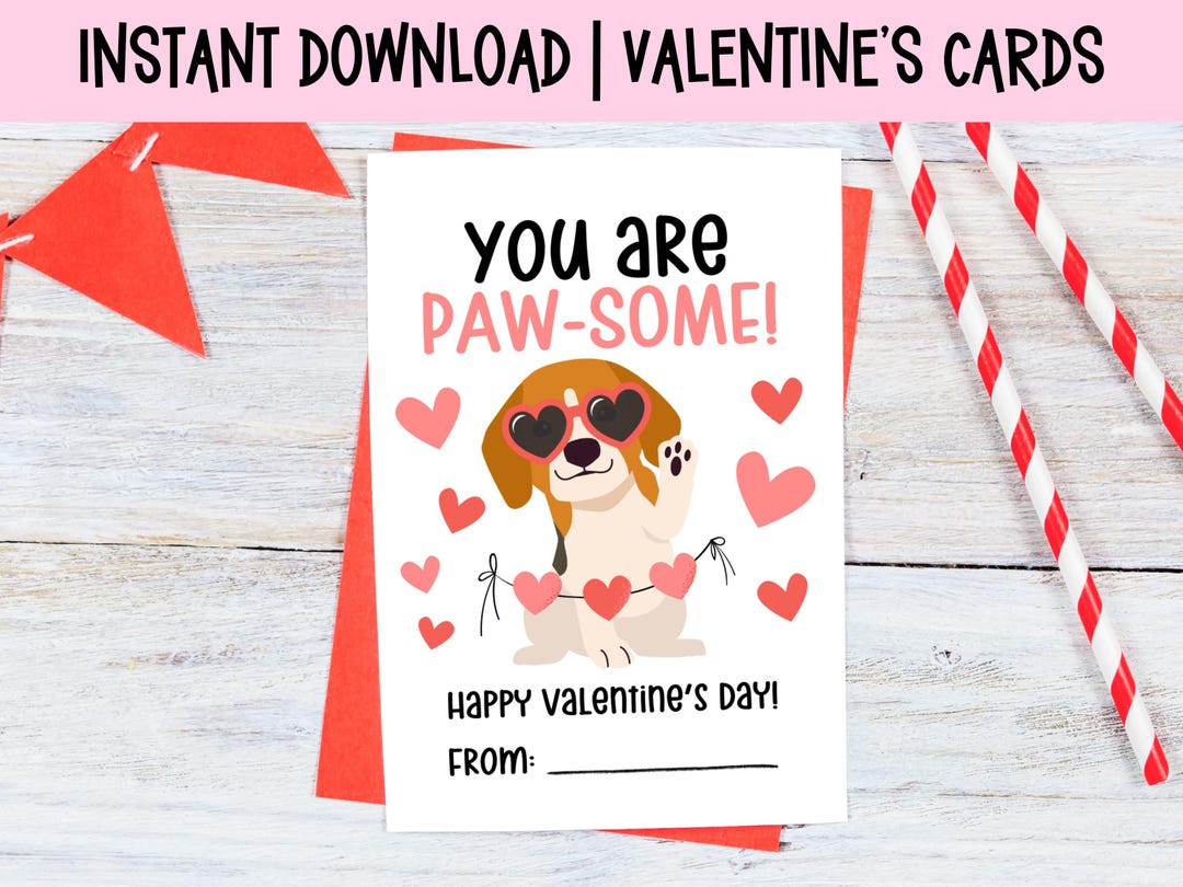 Printable Dog Valentine's Day Cards, Preschool Valentine,classroom ...